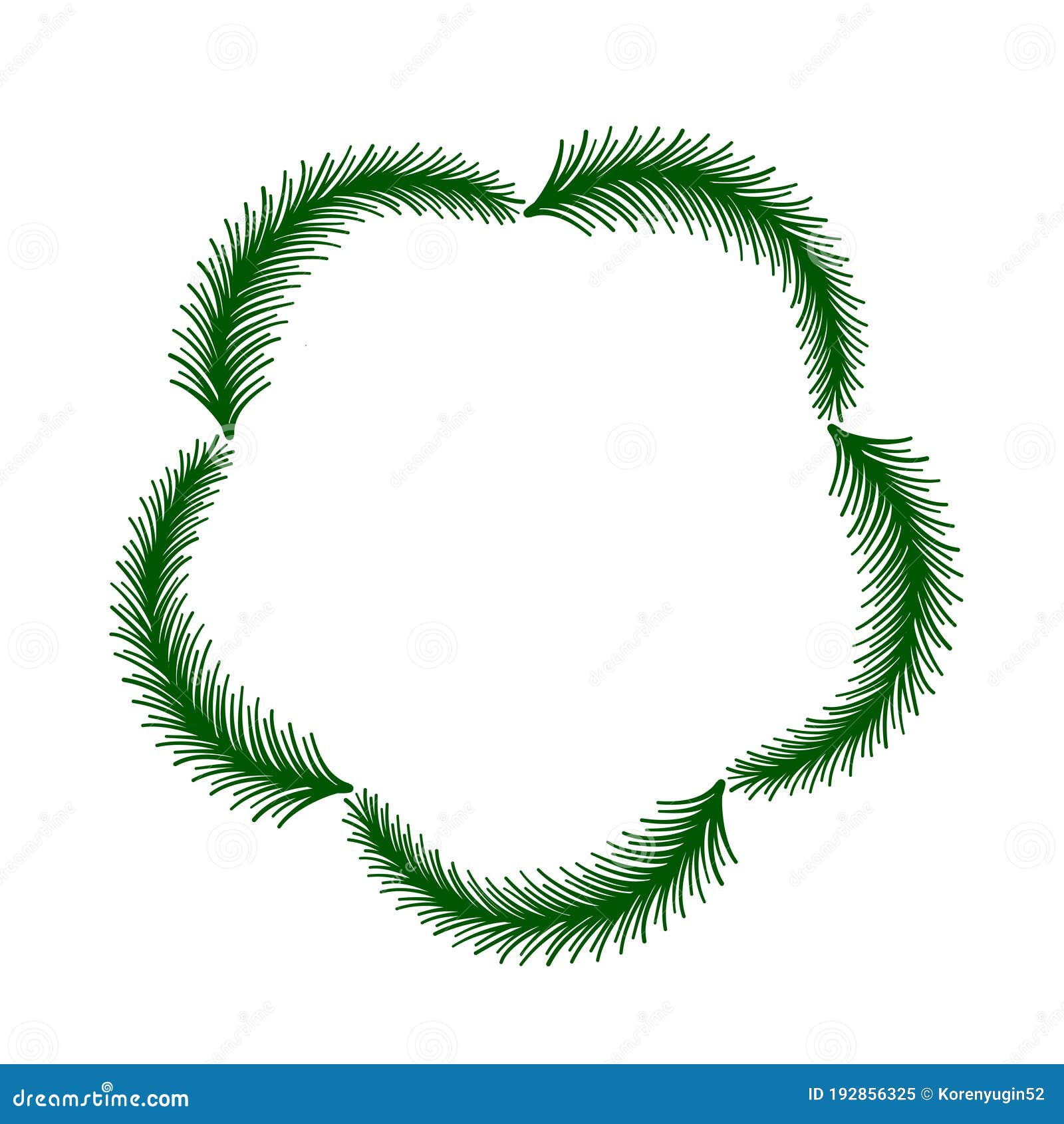 Fir Tree Branch Round Border Design on White, Stock Vector Illustration ...
