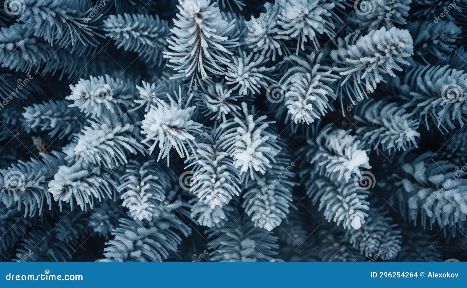 Fir Tree Branches Covered with Snow. Christmas Background. Blue Toned ...