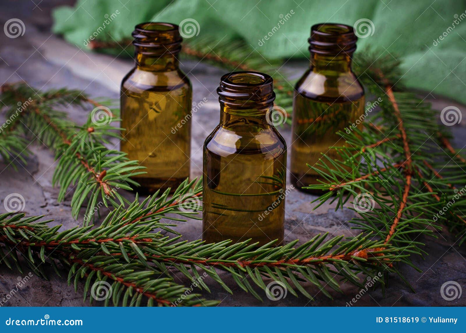 Fir Tree Essential Oil in Small Bottles Stock Image - Image of bottle ...