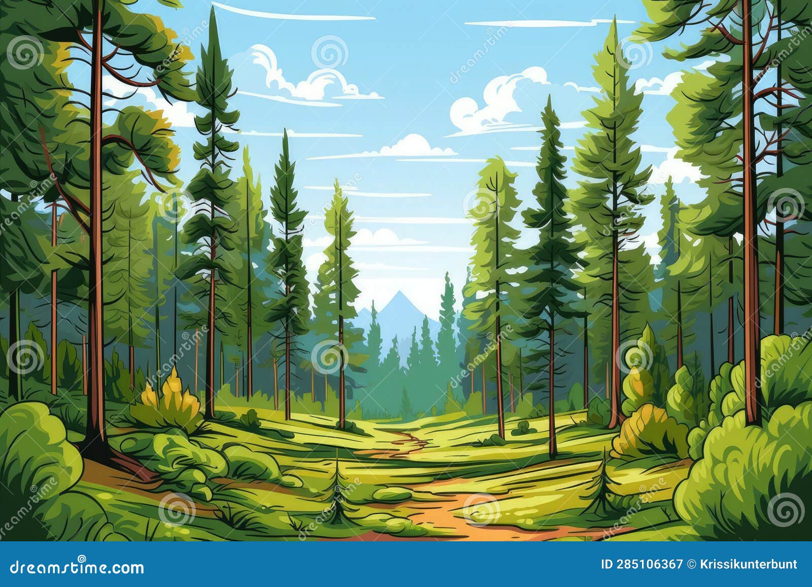 Fir Tree Forest Nature Landscape Summer Stock Illustration ...