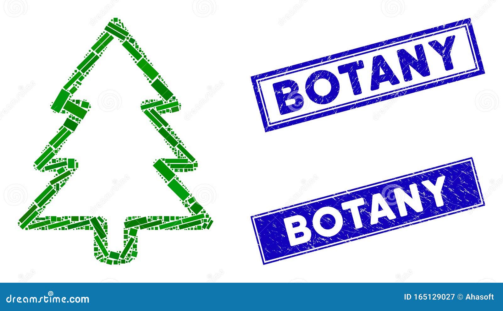 Fir-Tree Mosaic and Grunge Rectangle Botany Watermarks Stock Vector ...