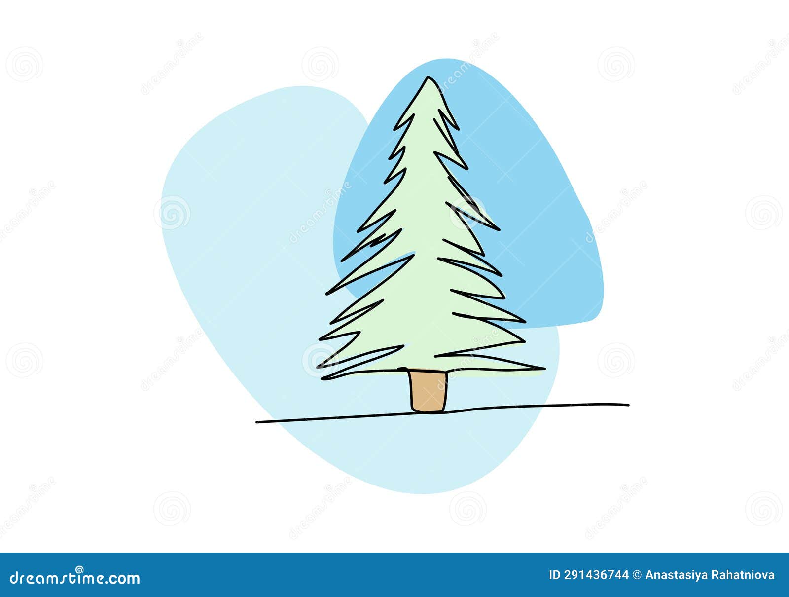 Fir Tree One Line Drawing Colored with Pastel Colors. Vector ...
