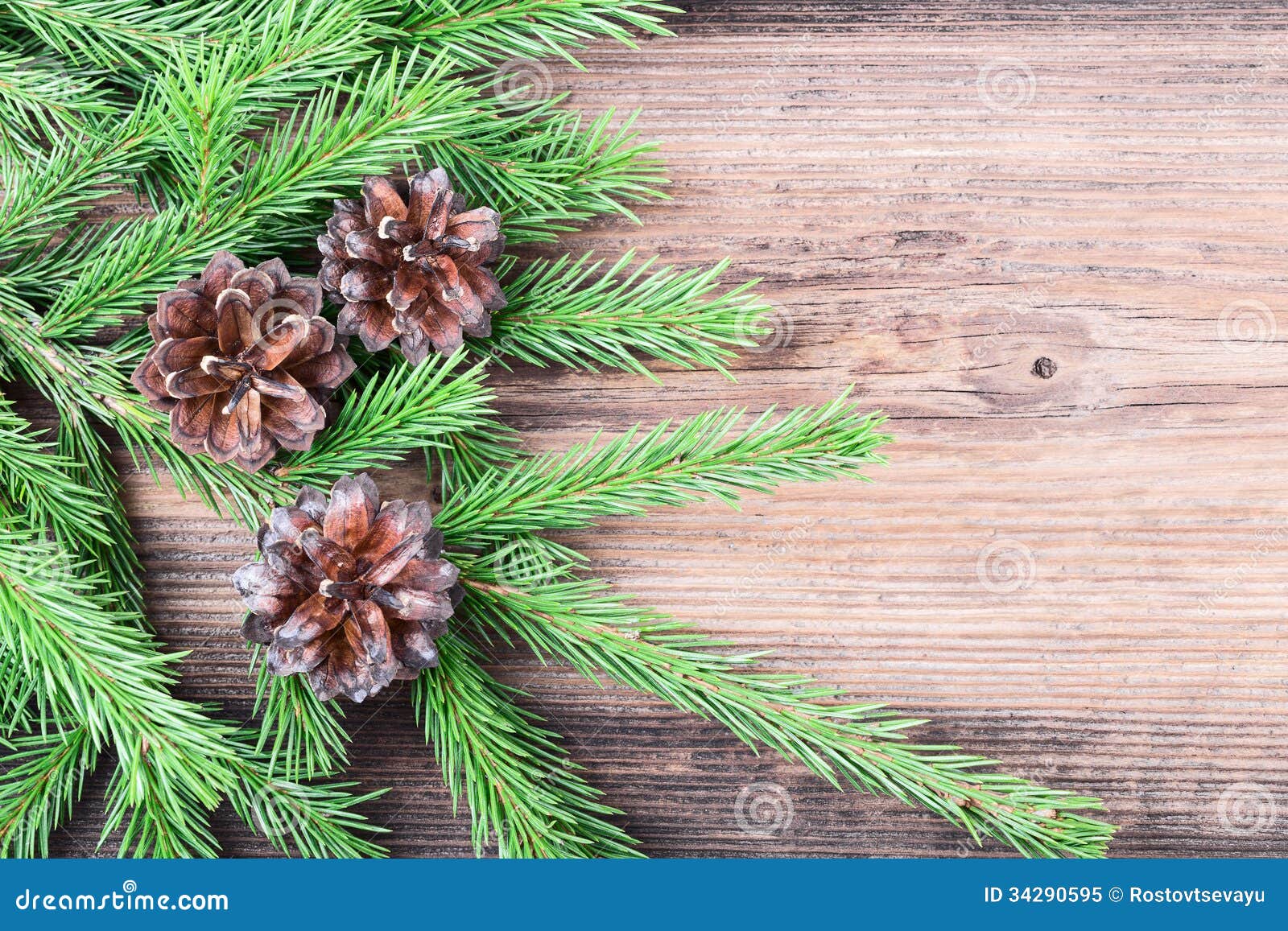 Fir Tree Twig with Three Cones on Old Wooden Table Stock Image - Image ...