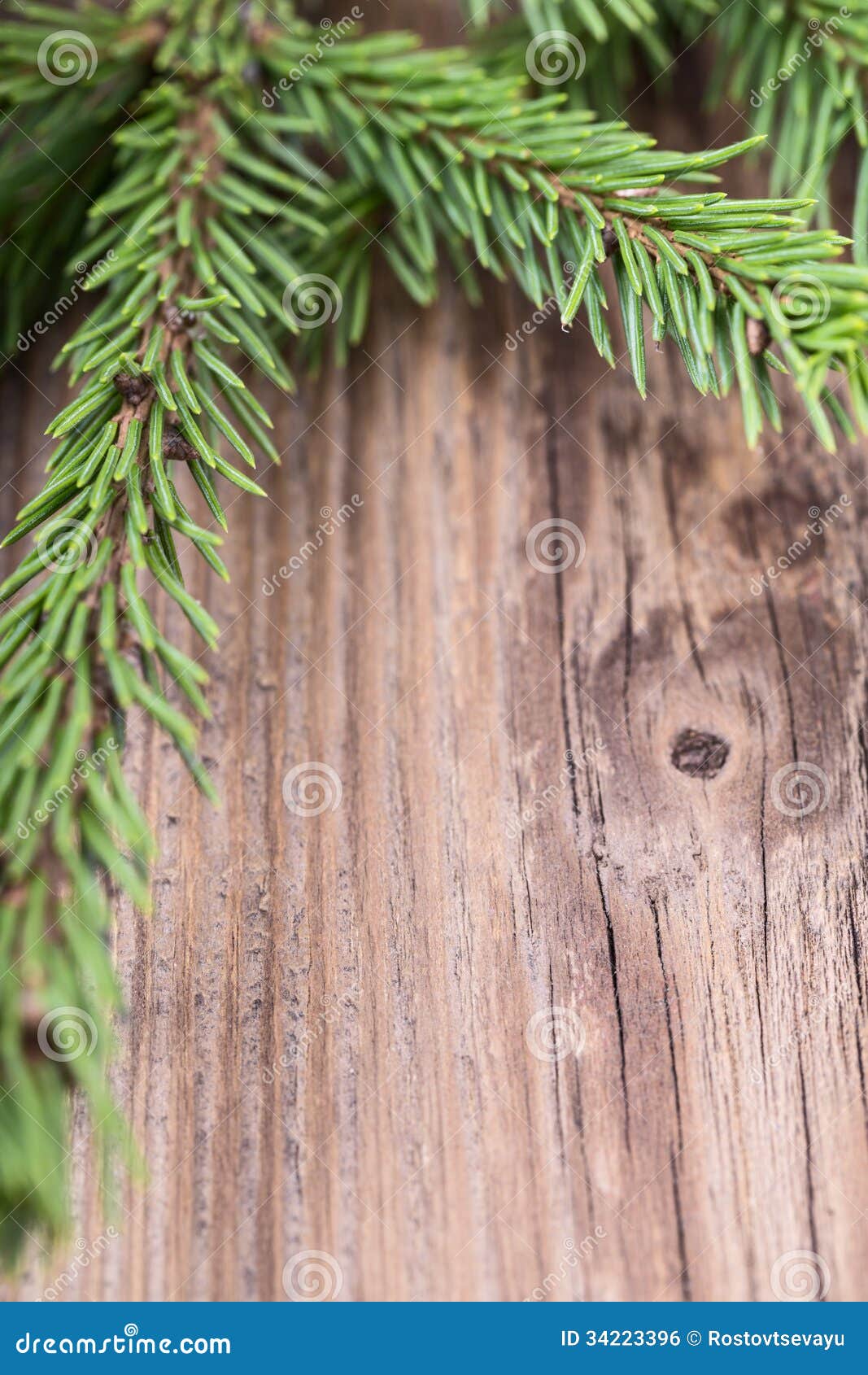 Fir Tree Twig on Wooden Table Stock Photo - Image of celebration ...