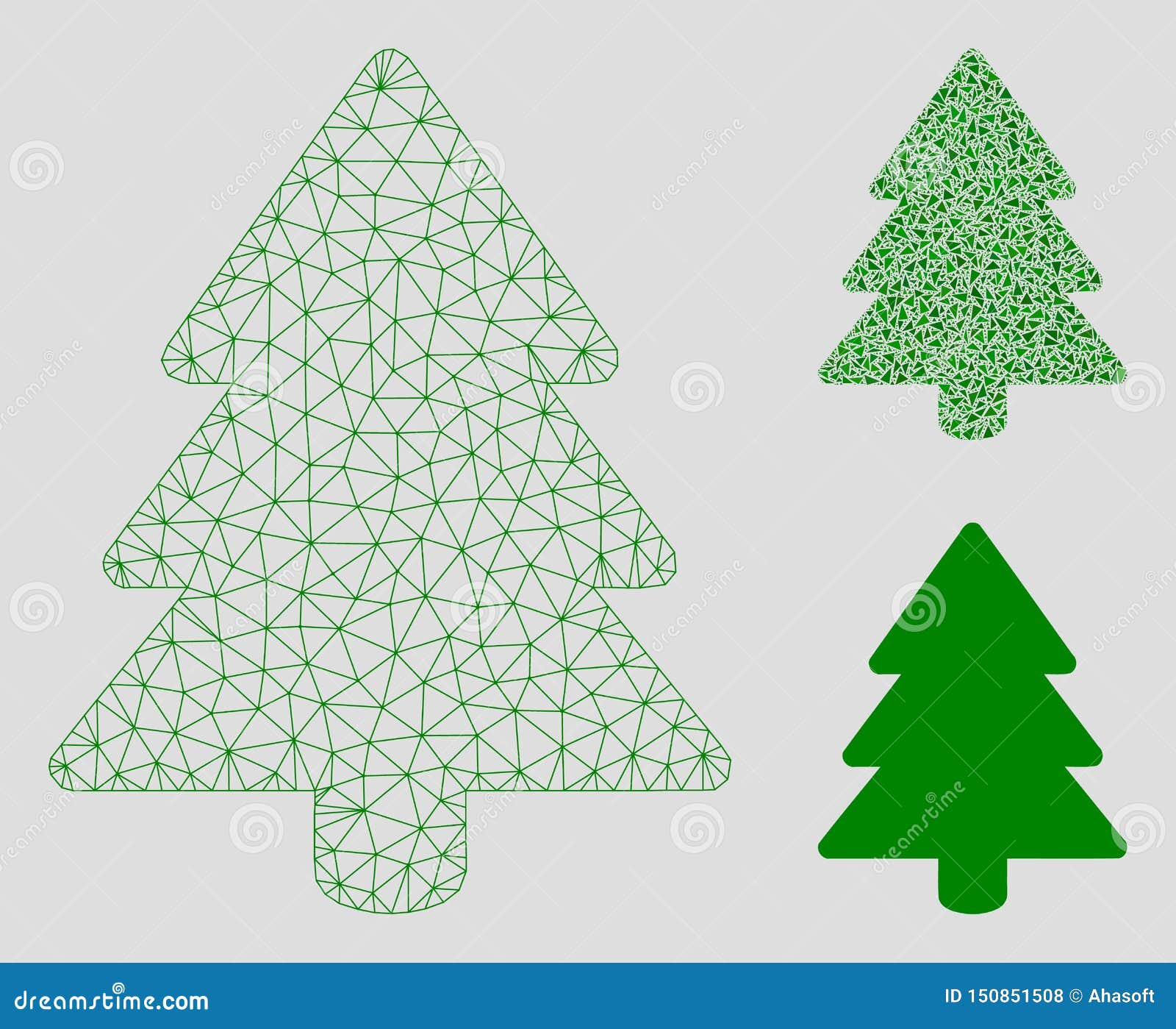 Fir-Tree Vector Mesh Wire Frame Model and Triangle Mosaic Icon Stock ...