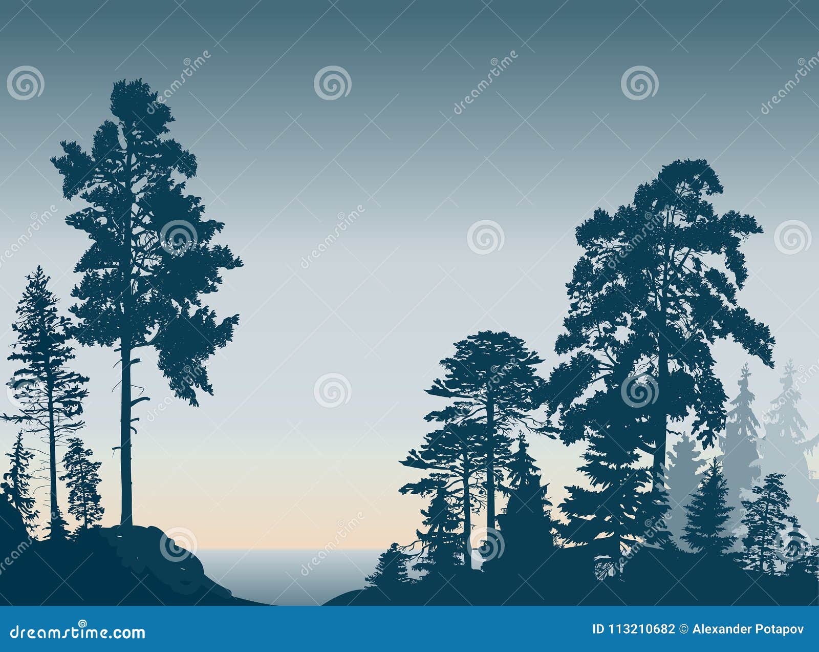 Fir Trees Forest on Dark Cyan Background Stock Vector - Illustration of ...