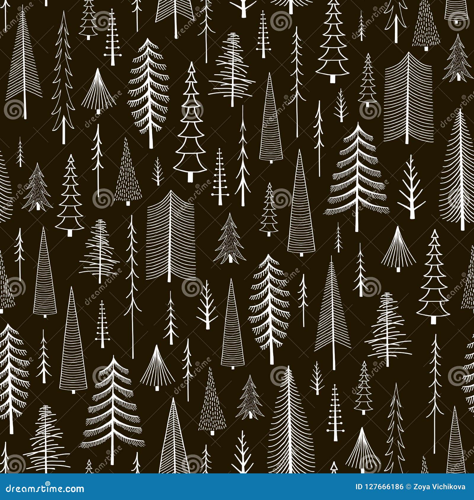Fir trees seamless pattern stock vector. Illustration of hand - 127666186