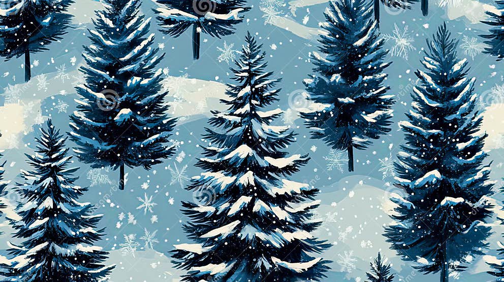 Fir Trees in a Snowy Forest Seamless Pattern Stock Photo - Image of ...
