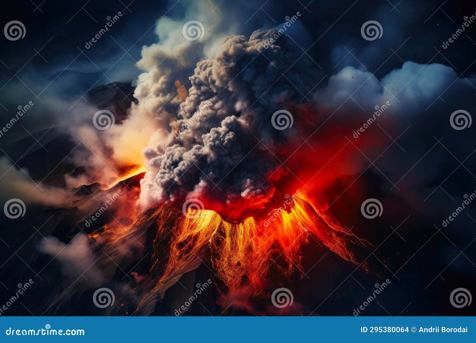 Fire from Above: Stunning Aerial Perspective of a Raging Volcano. Stock ...