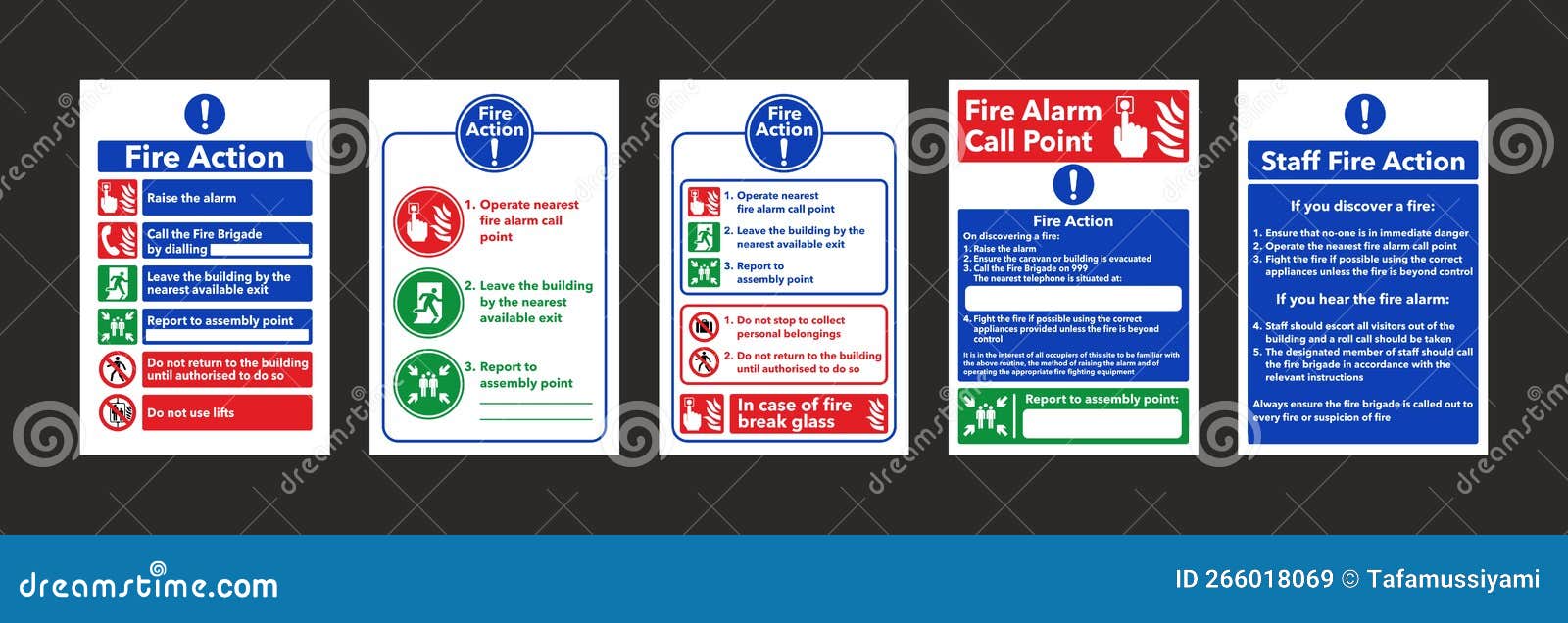Fire Action Notice Sign Instructions Vector Set Stock Vector ...