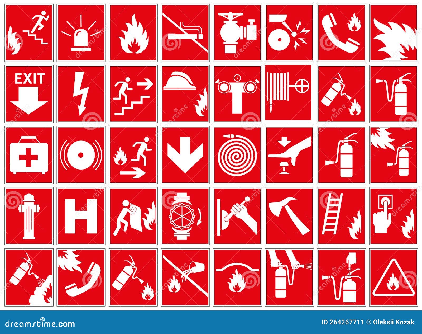 Fire Action Signs. Commonly Used Fire Signs Stock Vector - Illustration ...