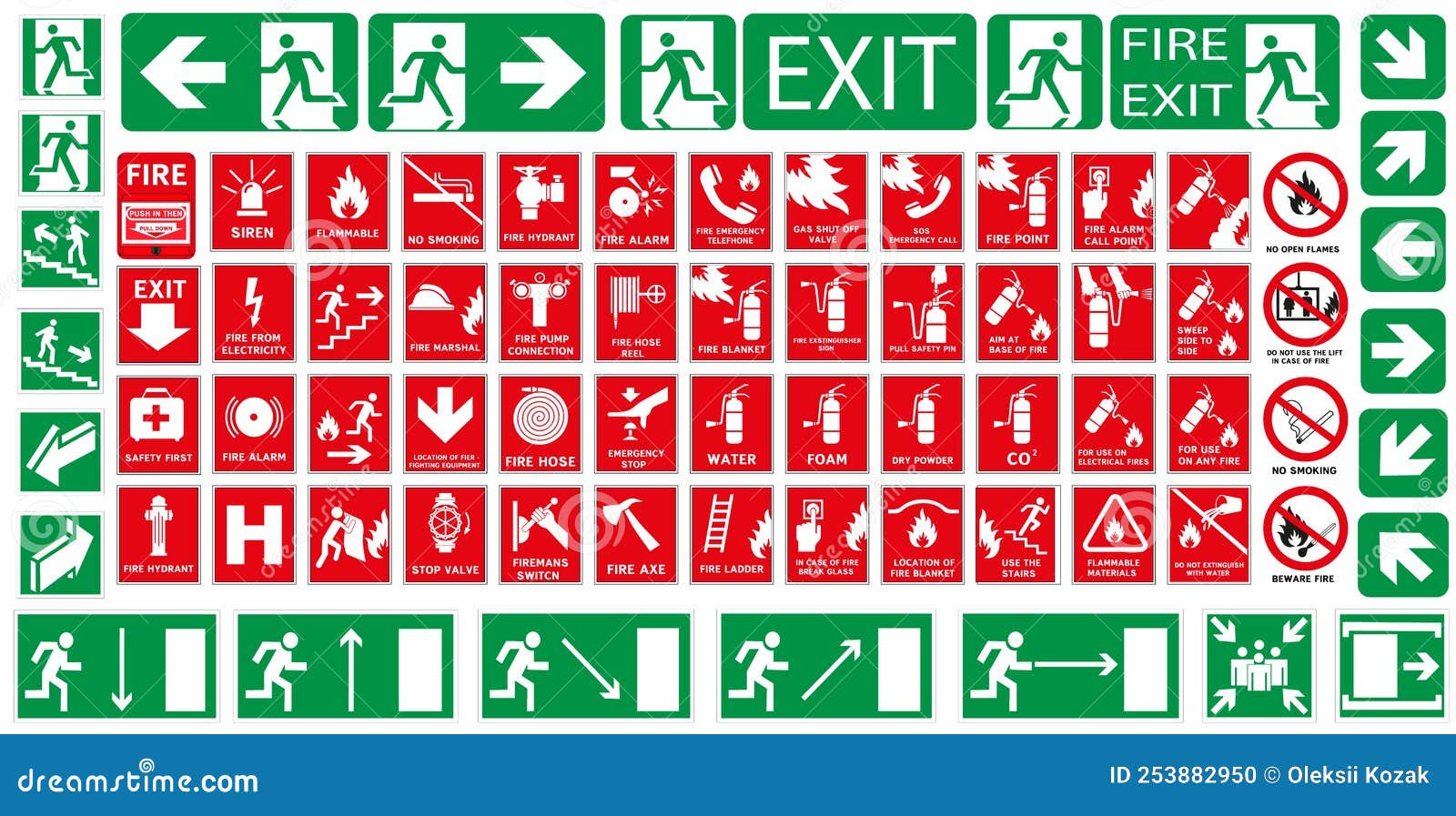 Fire Action Signs. Way Signs for Evacuation during a Fire Stock Vector ...