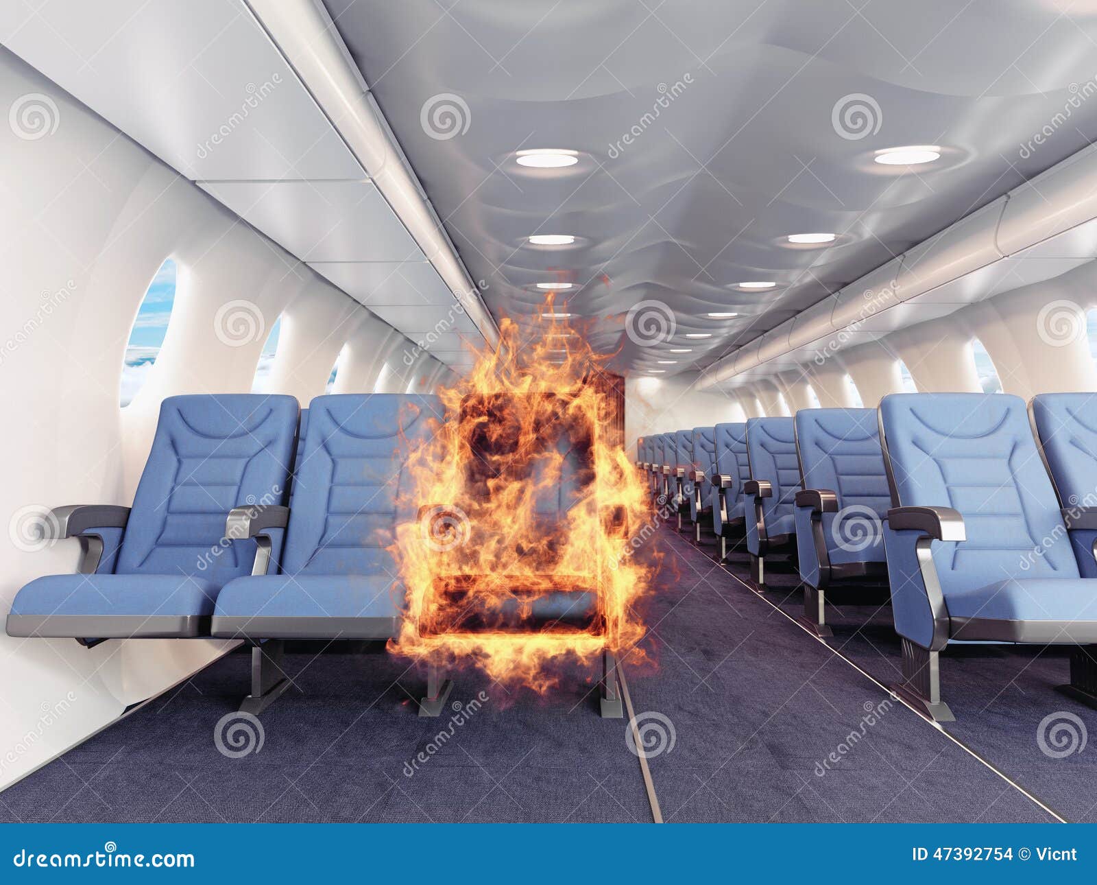 Fire in the airplane stock illustration. Illustration of fire - 47392754