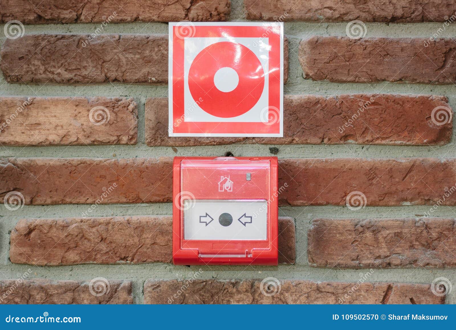 Fire Alarm Button in Emergency System Over a Wall. Fire Alert. Stock ...