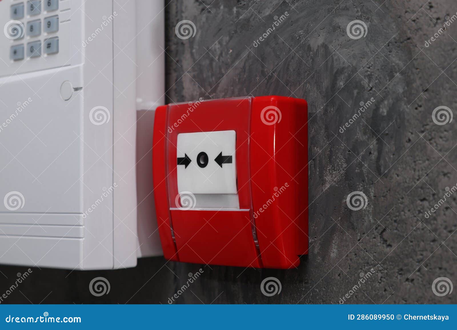 Fire Alarm Push Button on Grey Wall Stock Photo - Image of precaution ...