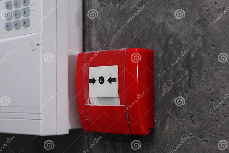 Fire Alarm Push Button on Grey Wall Stock Photo - Image of precaution ...