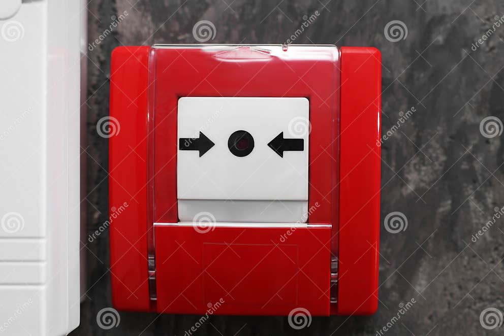 Fire Alarm Push Button on Grey Wall Stock Image - Image of safe ...