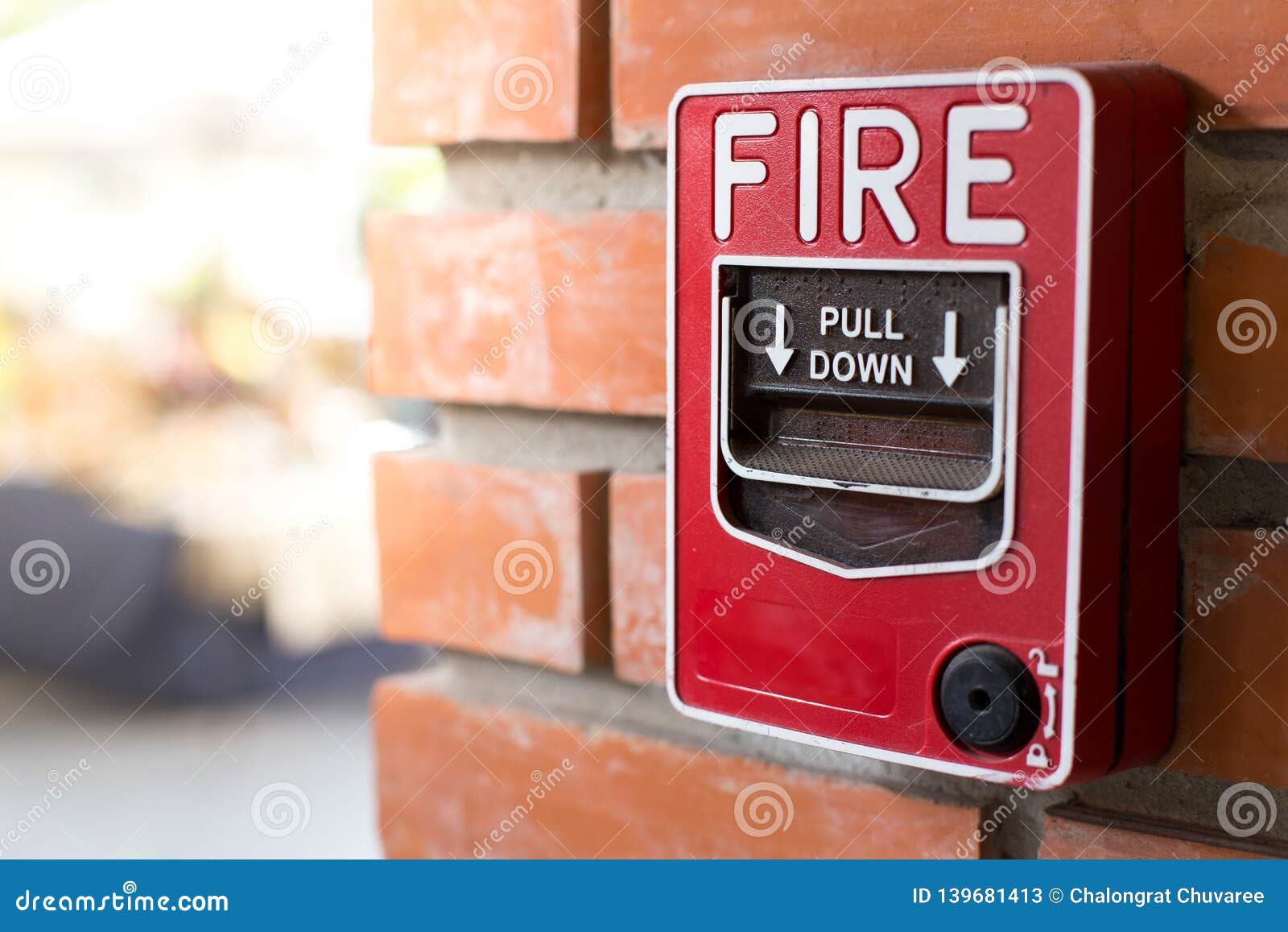 Fire Alarm Signal on Brick Wall Stock Image - Image of drill, button ...