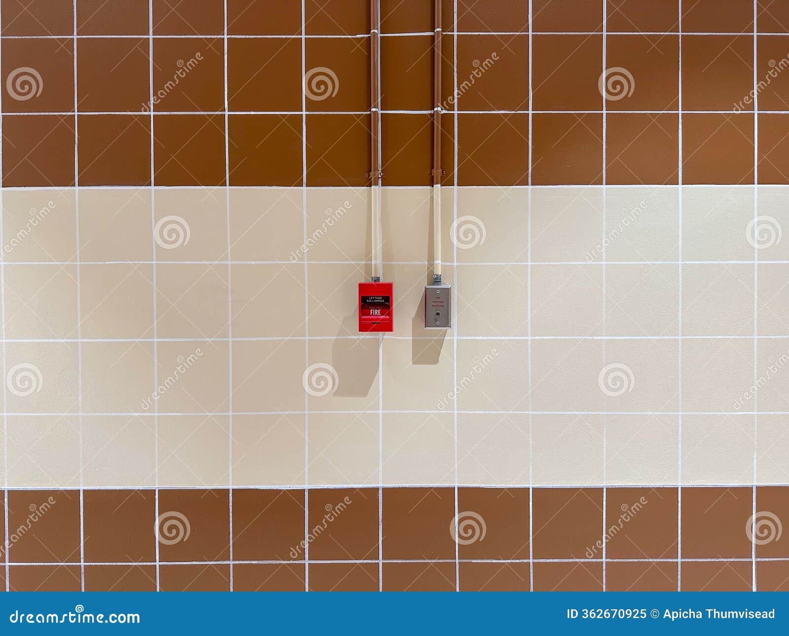 Fire Alarm Switch on the Background of a Tile Wall,press the Button To ...