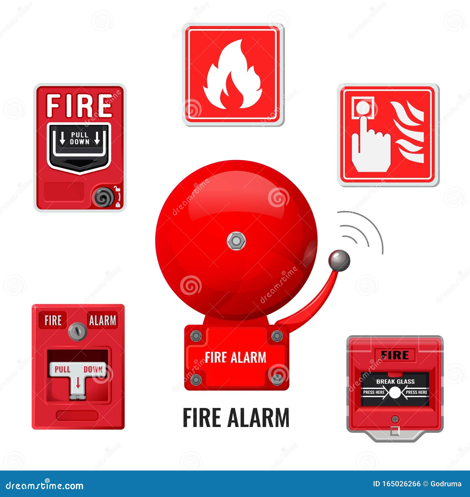 Fire Alarm System Icons Set. Red Ringing Bell. Vector Illustration ... Fire Alarm System Icons Set. Red Ringing Bell. Vector Illustration ...