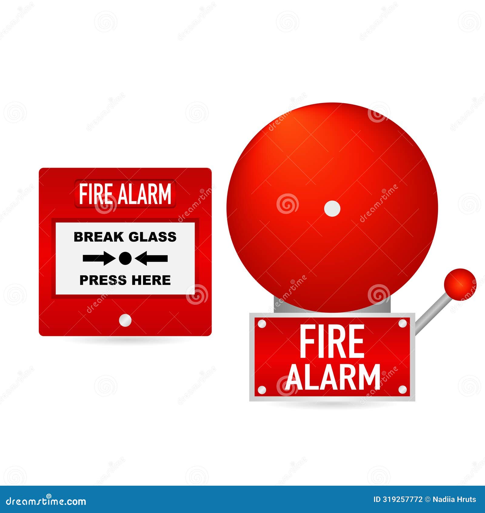 Set of Fire Alarm System. the Red Bell is Ringing. Vector Illustration ...