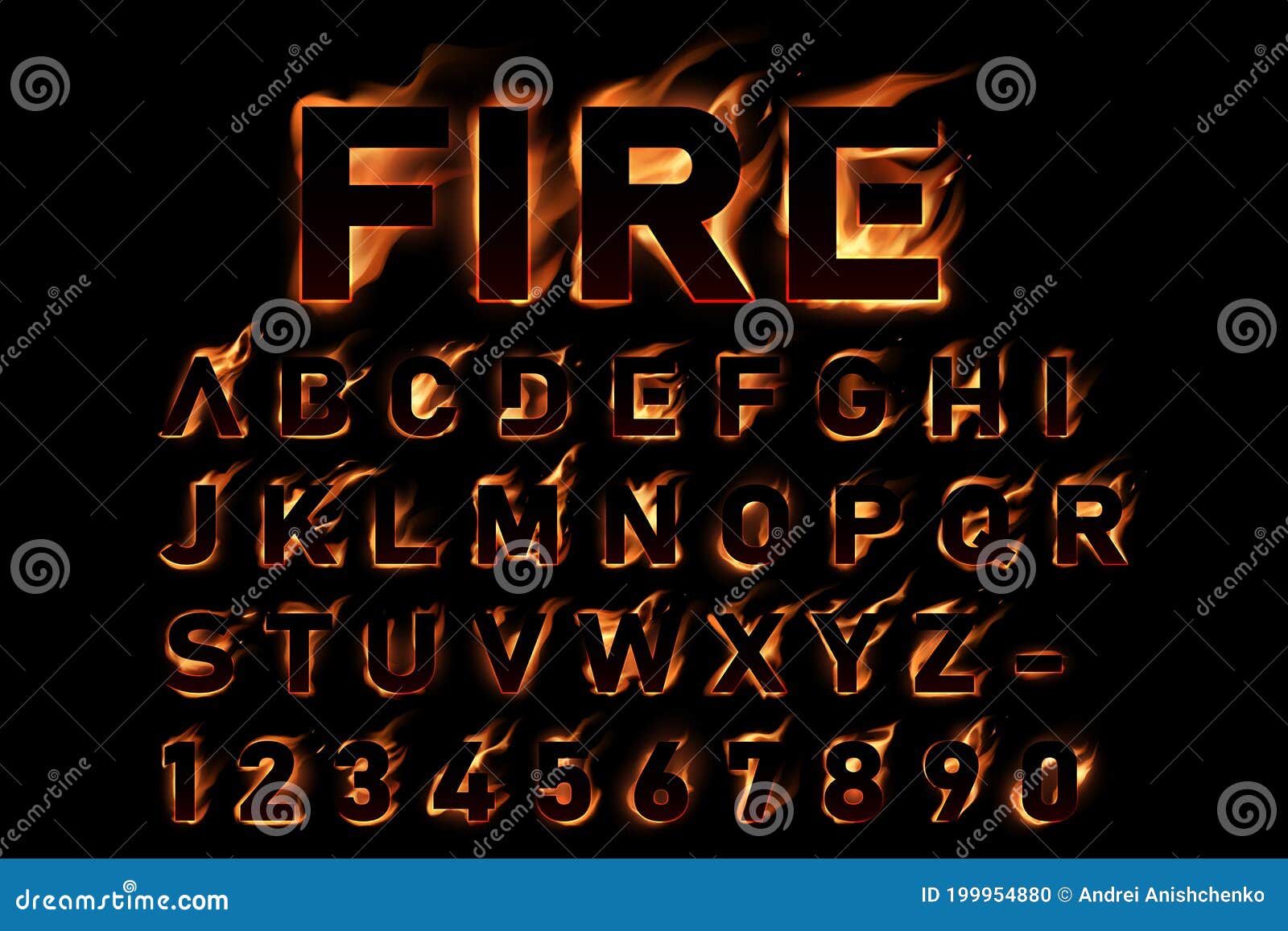 Fire Alphabet Font. Flame Effect Bold Type Letters And Numbers. Vector ...