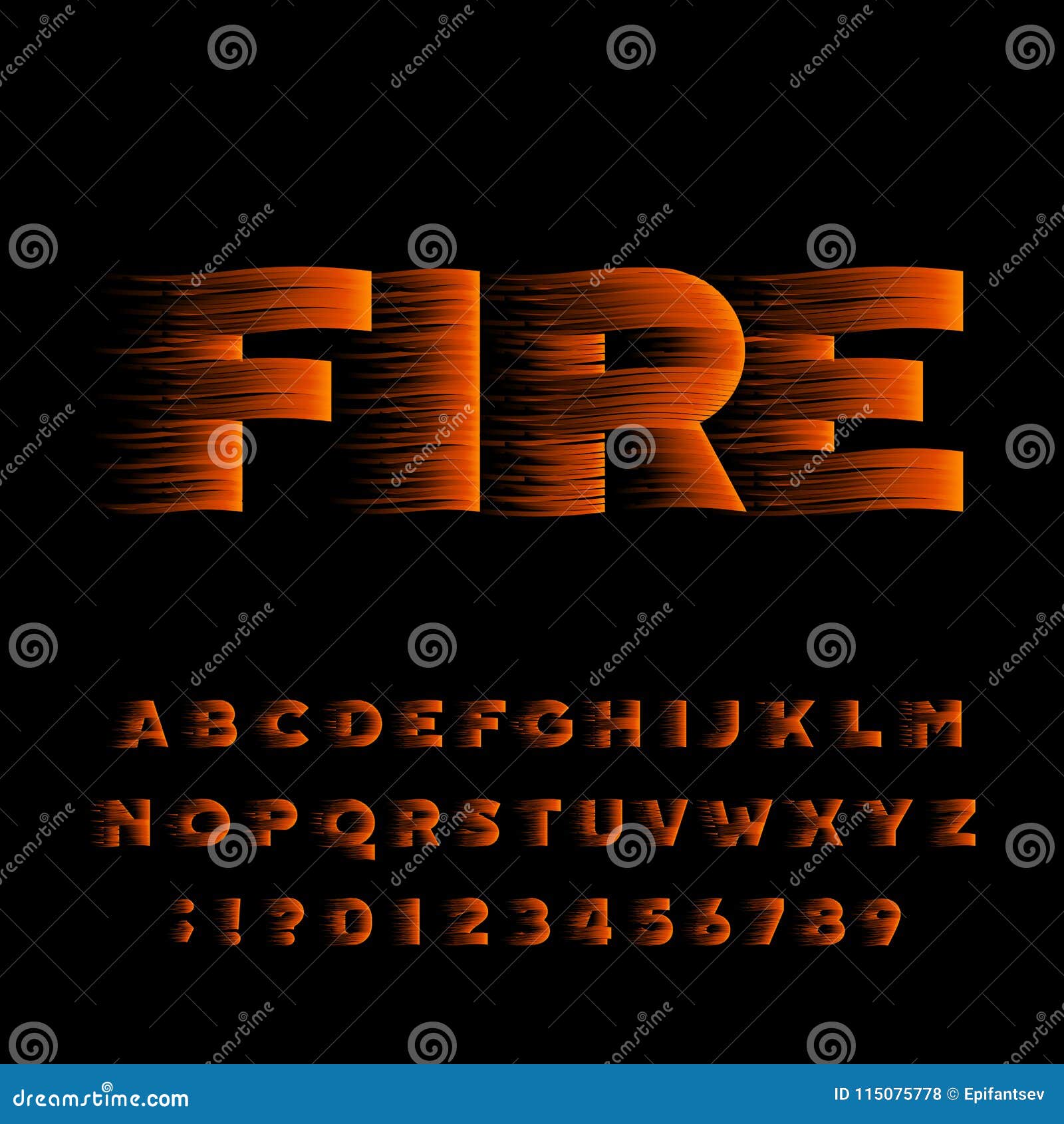 Fire Alphabet Font. Flame Effect Bold Type Letters And Numbers. Vector ...