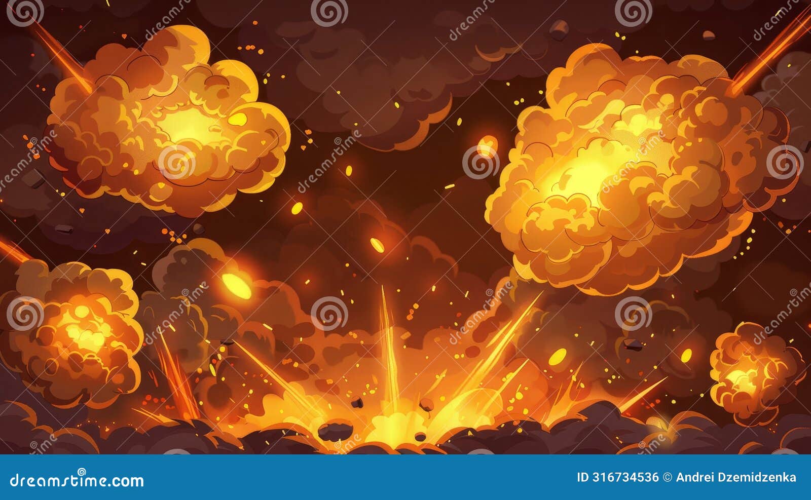 A Fire Animation with Smoke Clouds, Comic Burst, Bomb Explosion, Magic ...