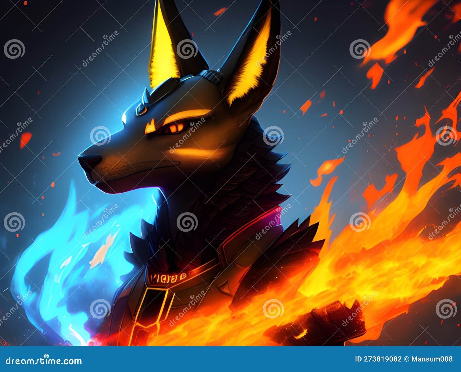 Fire Anubis in the Field , Illustration , Ai Generated Stock ...
