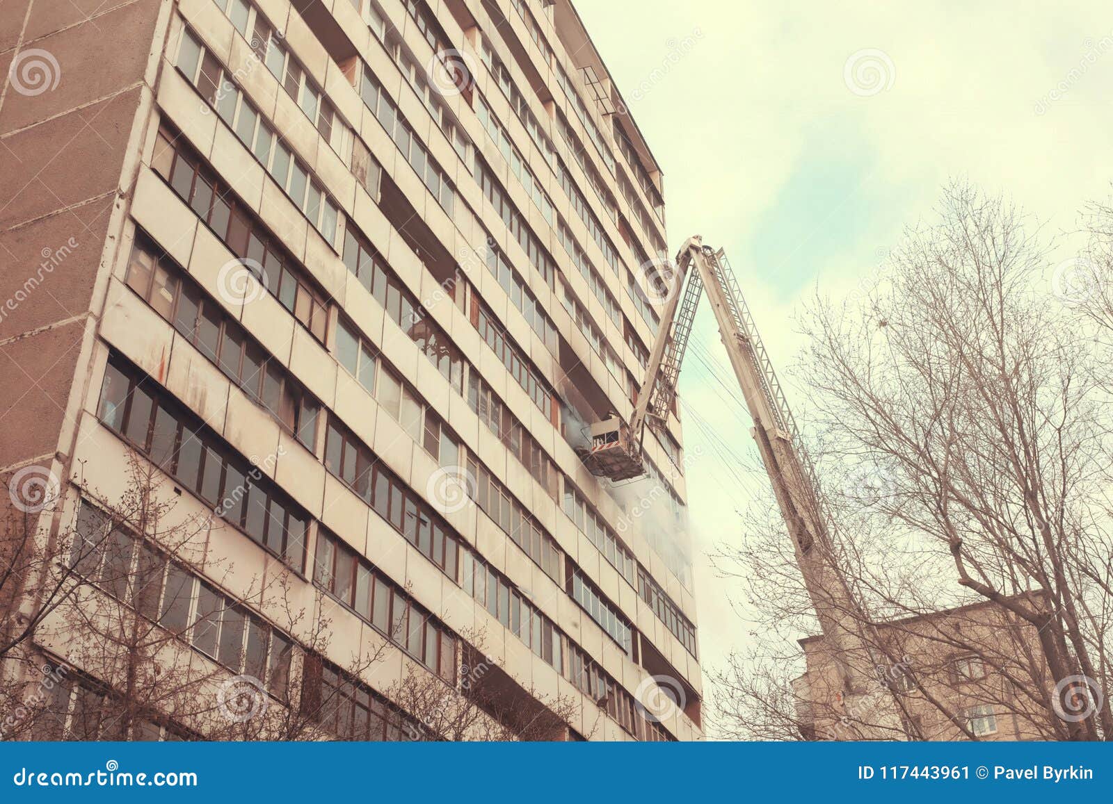 Fire Apartment Building. Black Smoke Stock Image - Image of door ...