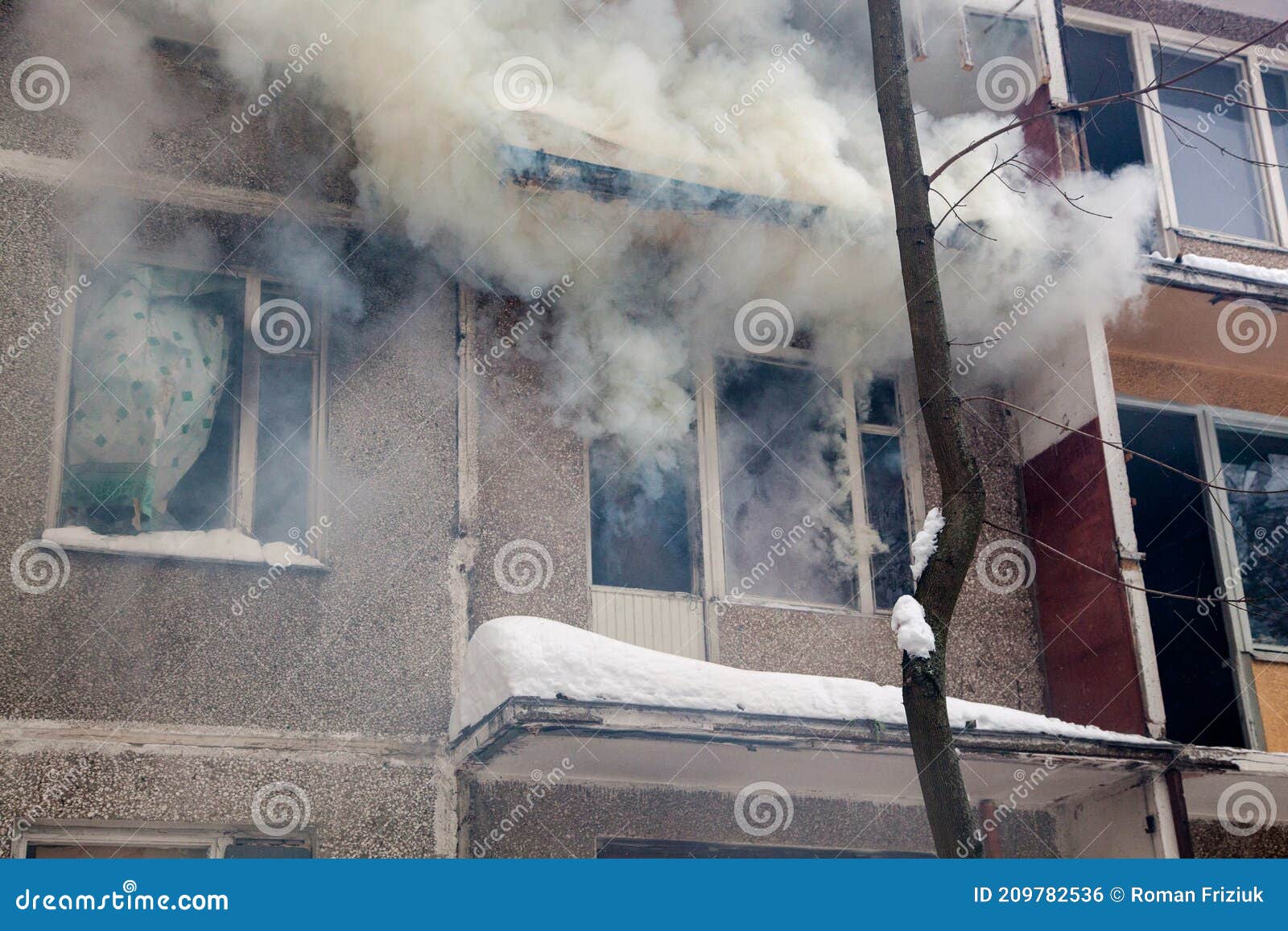 Fire in an Apartment Building. Heavy Smoke. Stock Photo - Image of ...