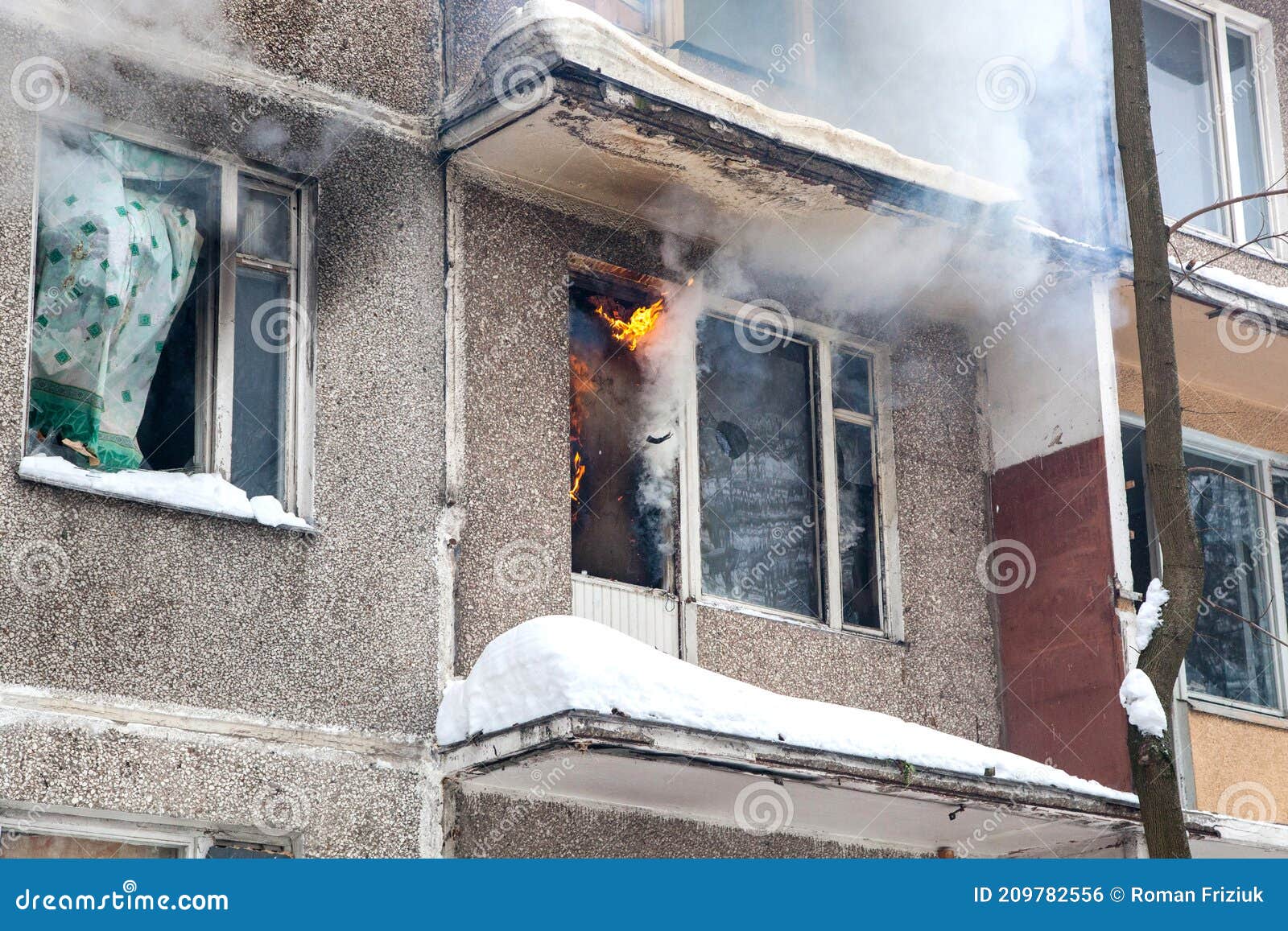 Fire in an Apartment Building. Stock Photo - Image of federation ...