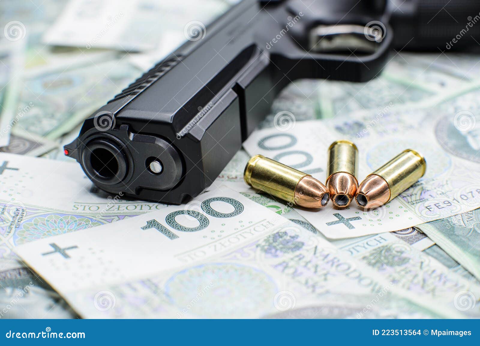 Fire Arm and Ammunition on Money Stock Photo - Image of deposit, bullet ...