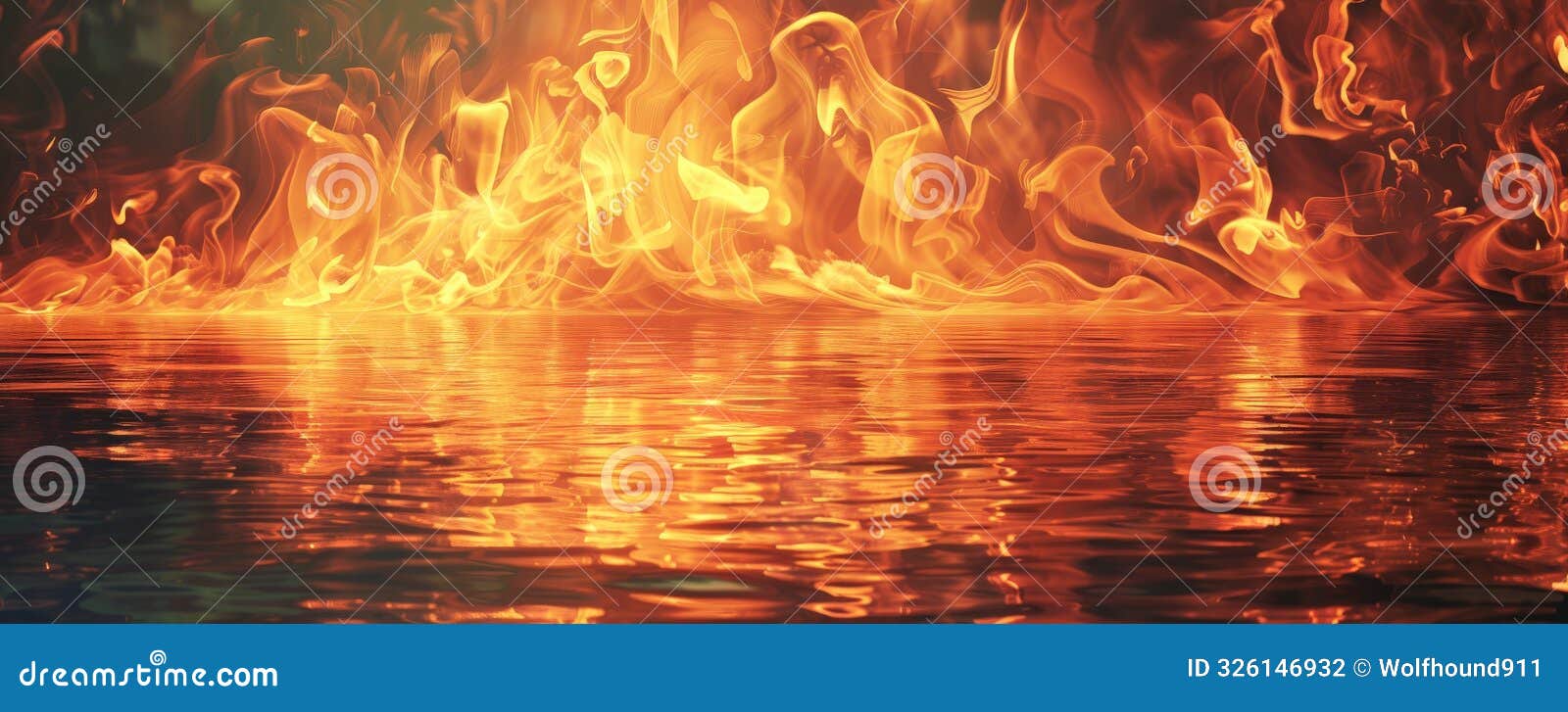A Fire Background with Flames Reflecting Off a Body of Water, Creating ...