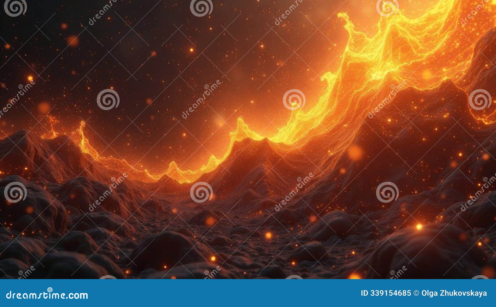 Fire Background with Lightning and Lava Stock Illustration ...
