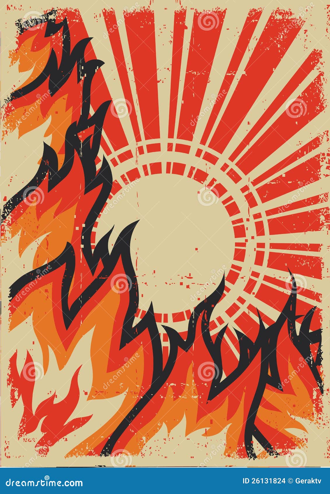 Fire background with sun. stock vector. Illustration of card - 26131824