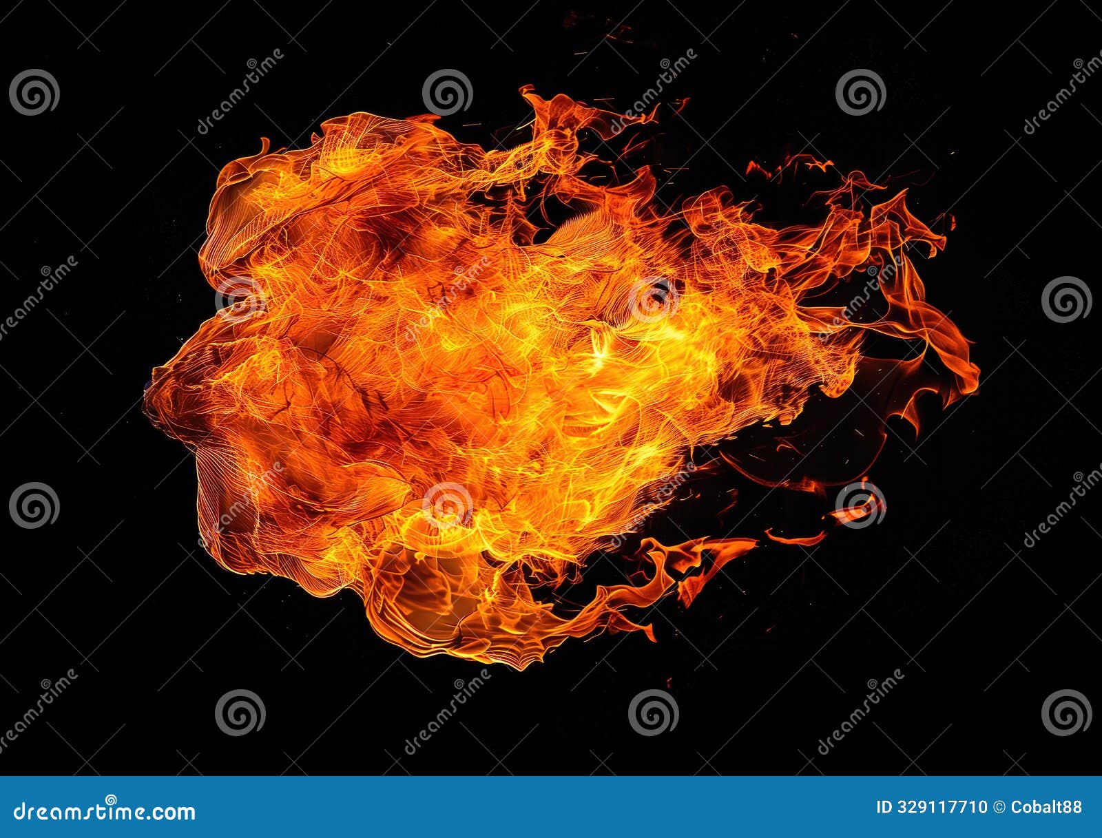 Fire Ball with Glowing Flames Isolated on Black Background Stock ...