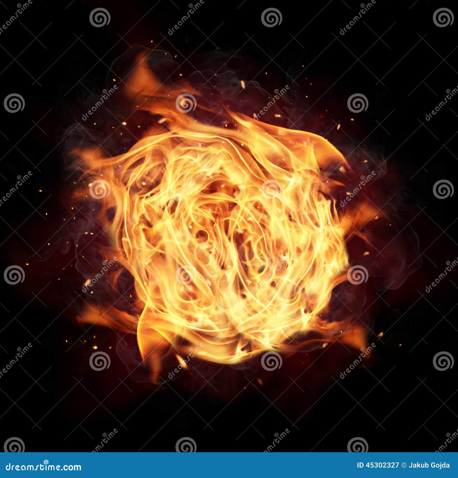 Fire Ball Isolated on Black Background Stock Image - Image of burn ...