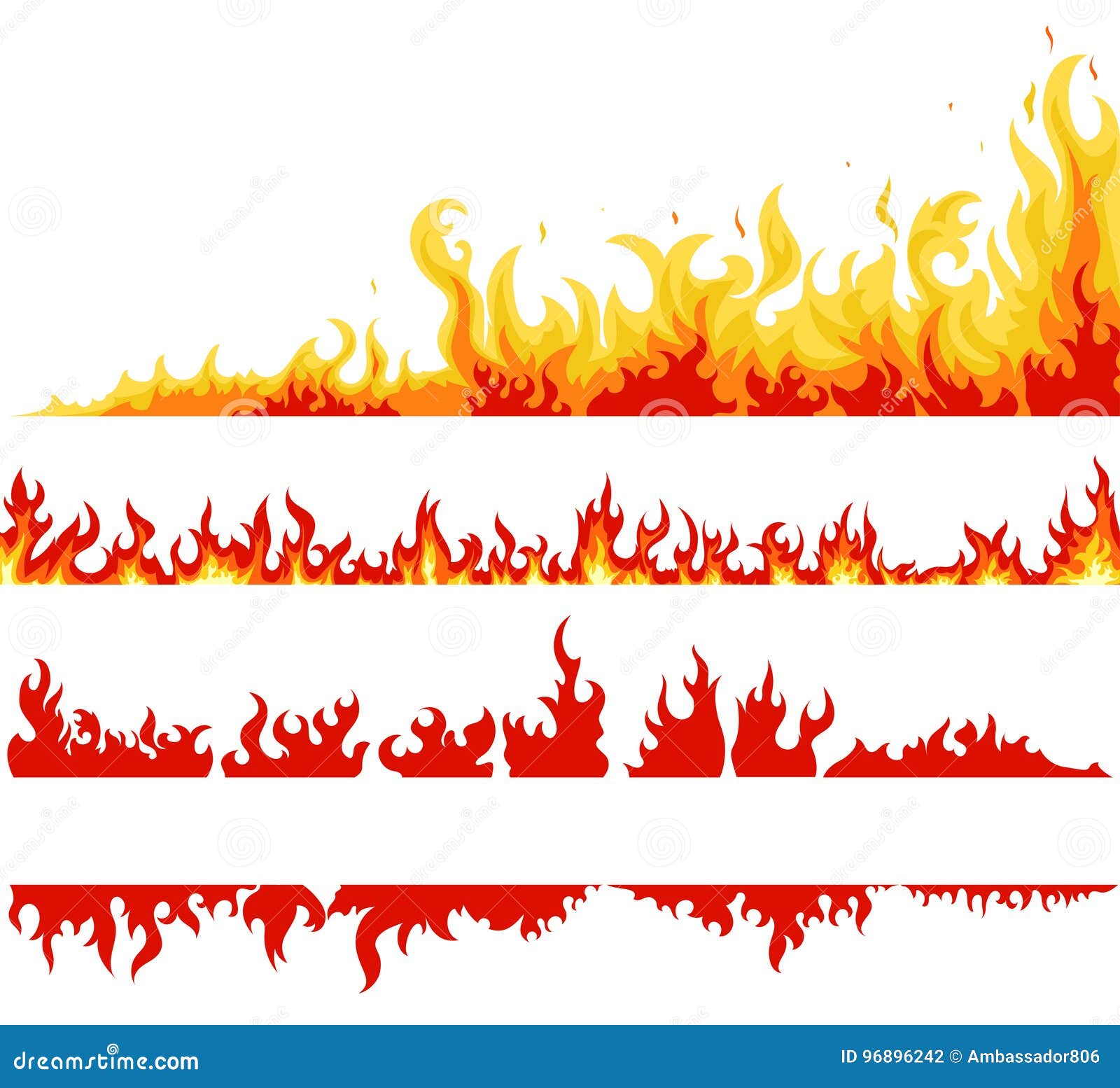 Fire Banner. Flame Border Blazing Silhouette Or Eternal Flames. Hell ...