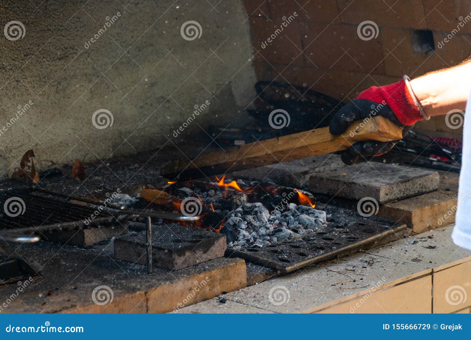 Fire in a Barbaque, Setting Fire on Coal Barbacue Stock Image - Image ...