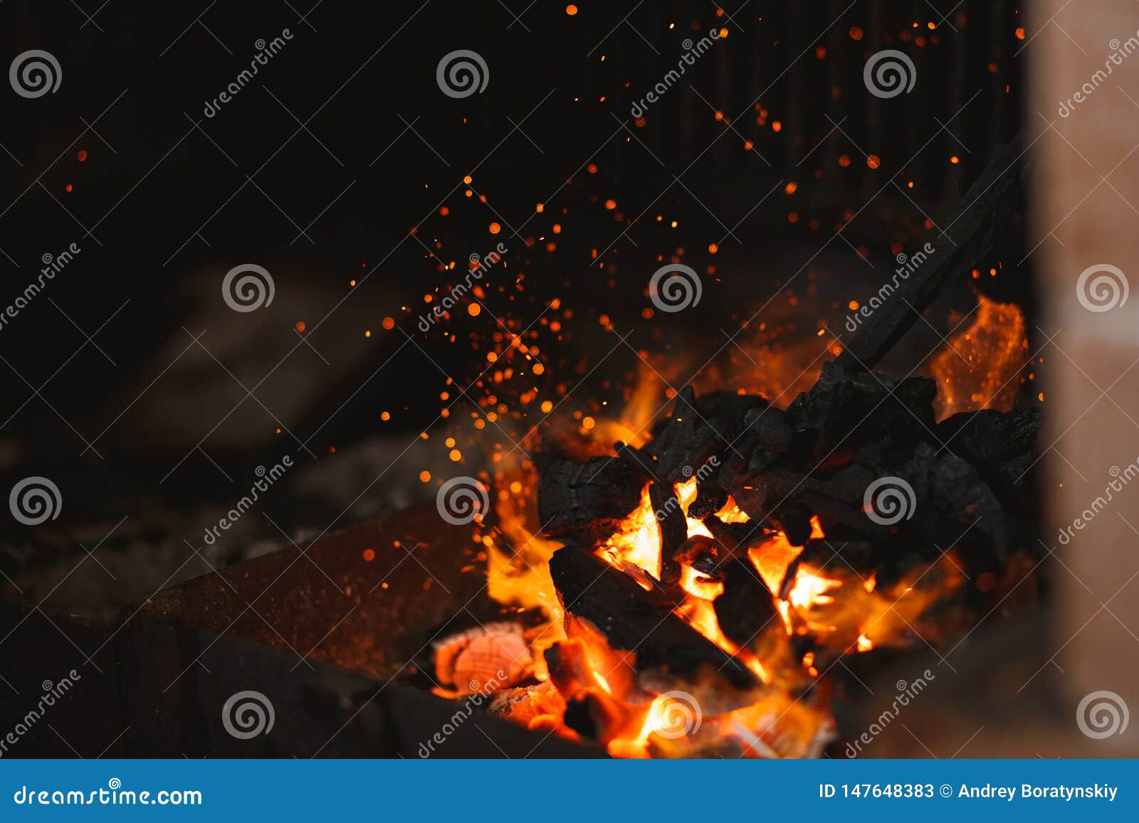 Fire of a Barbecue with Burning Ashes on the Air Stock Image - Image of ...