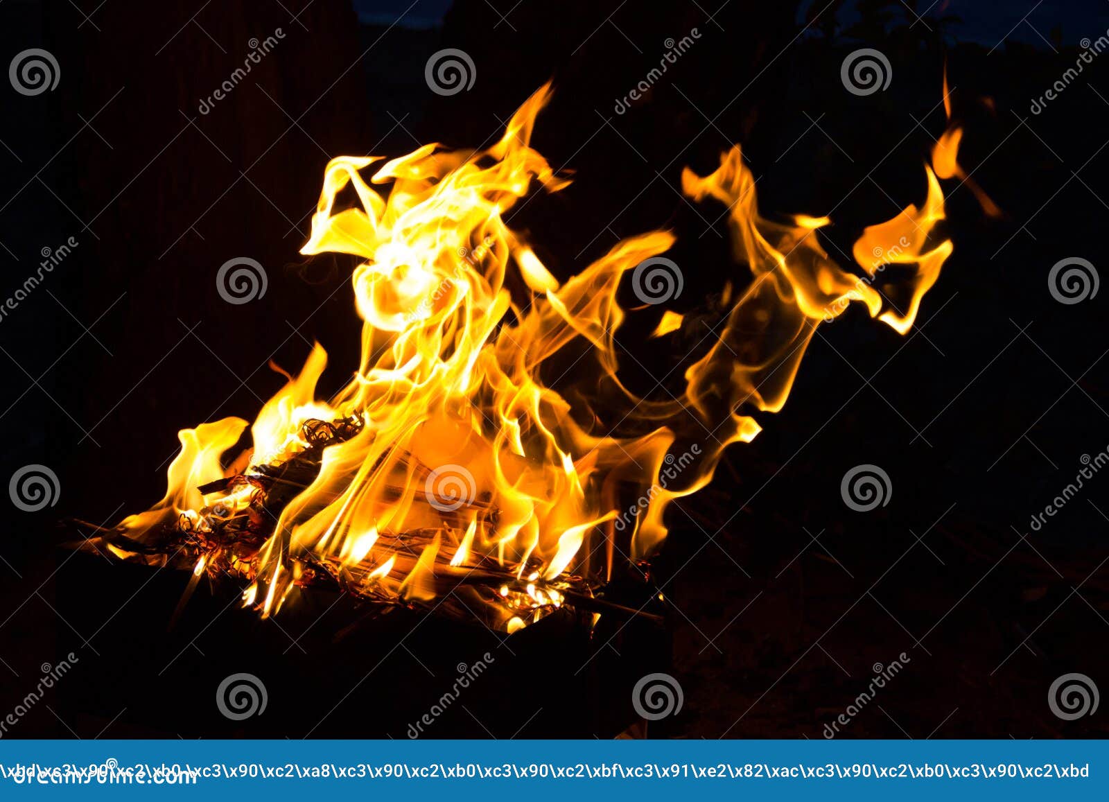 Fire in the Brazier on a Dark Night Stock Image - Image of closeup ...