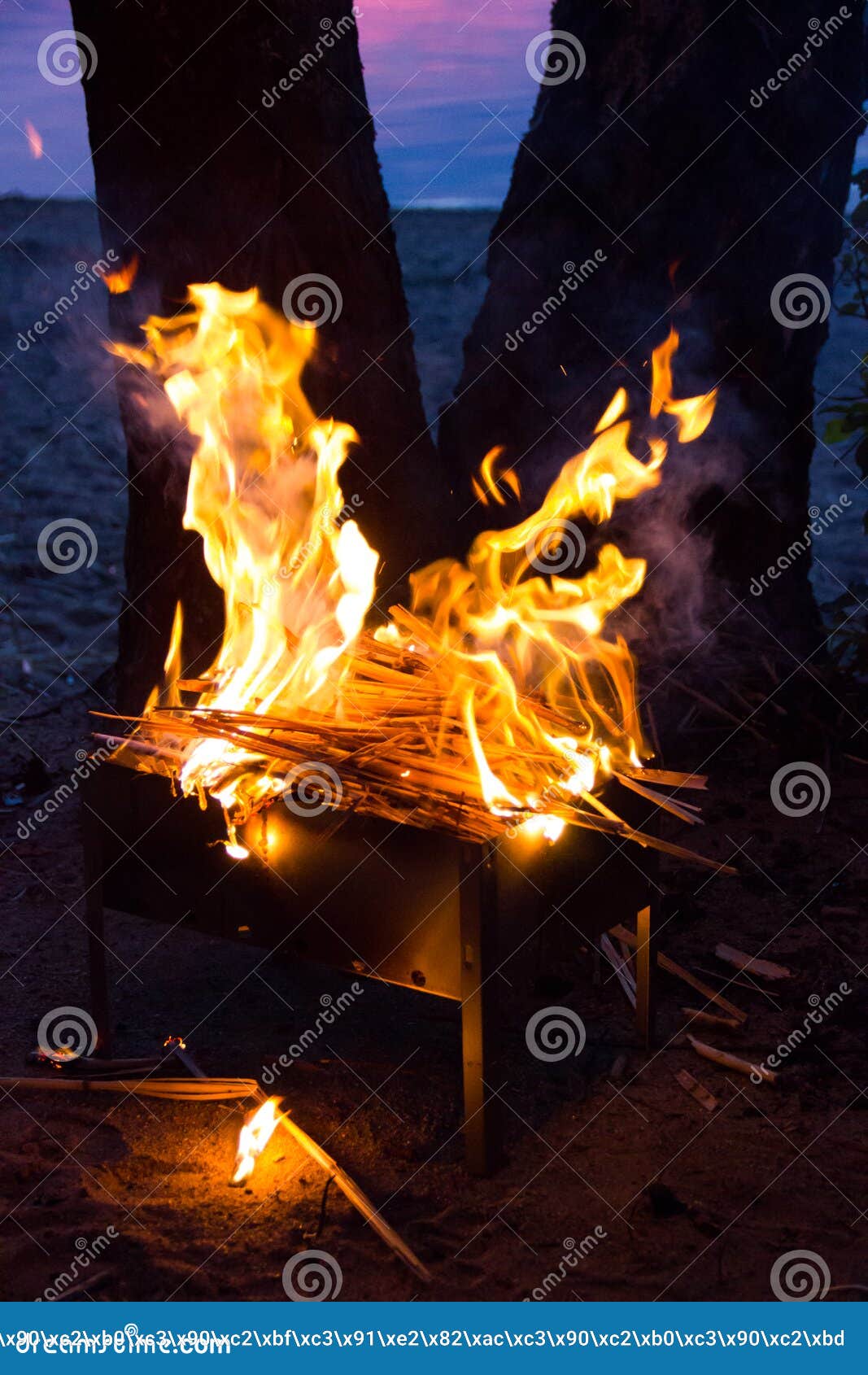 Fire in the Brazier on a Dark Night Stock Photo - Image of flying ...