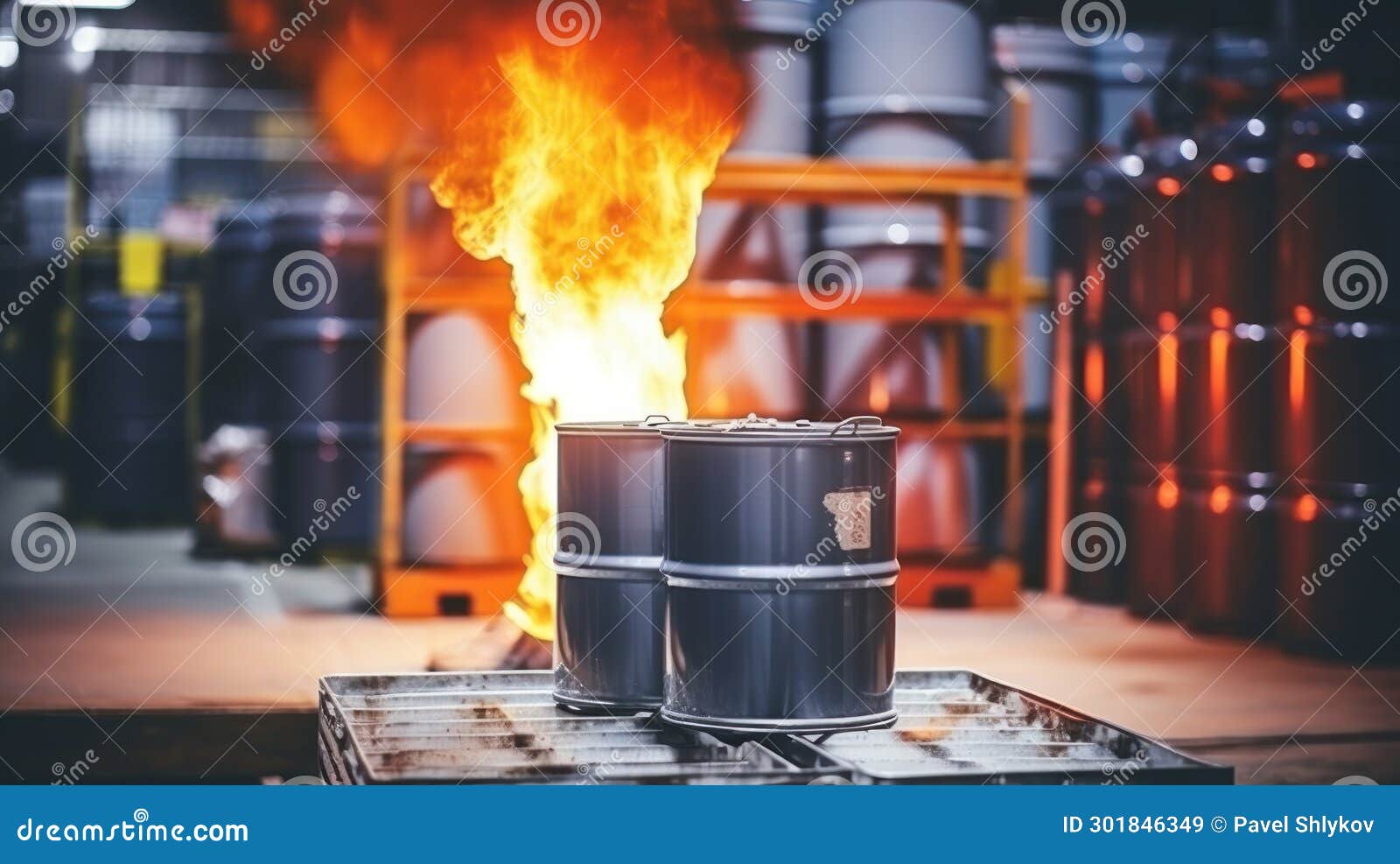 Fire in Barrels in storage stock illustration. Illustration of disaster ...