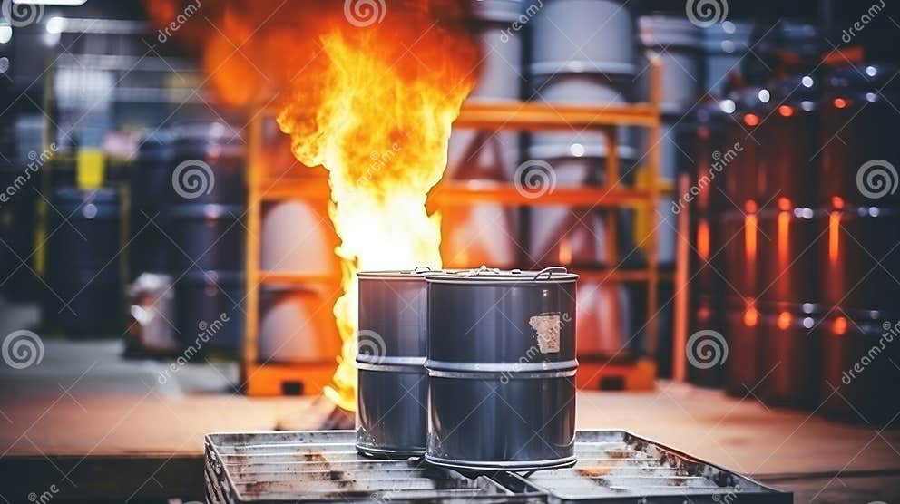 Fire in Barrels in storage stock illustration. Illustration of disaster ...