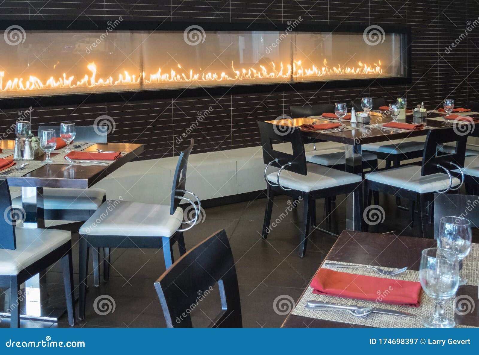Restaurant Interior with Fire Feature Stock Image - Image of colors ...