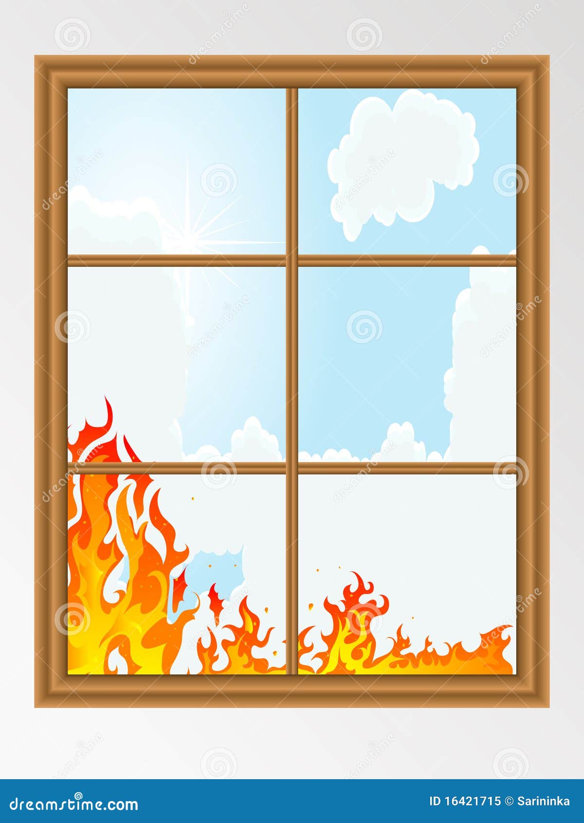 Fire behind the window stock vector. Illustration of decoration - 16421715