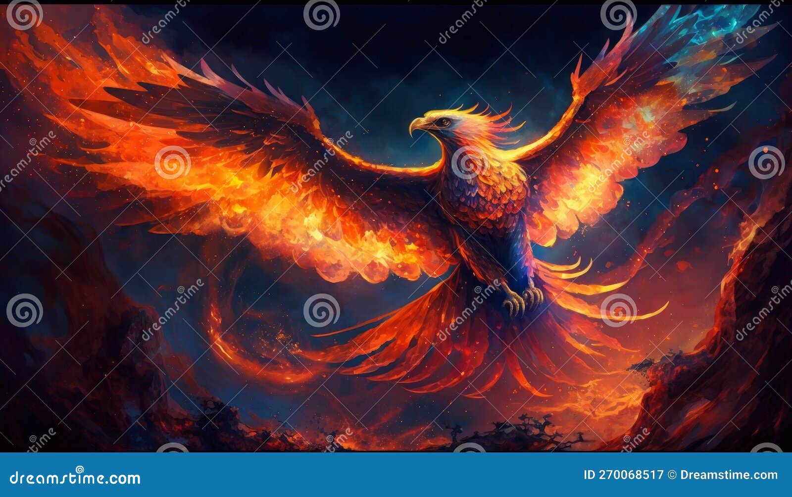 Fire Bird Fantastic Mystical Bird in Dark Sky Image Generative AI Stock ...