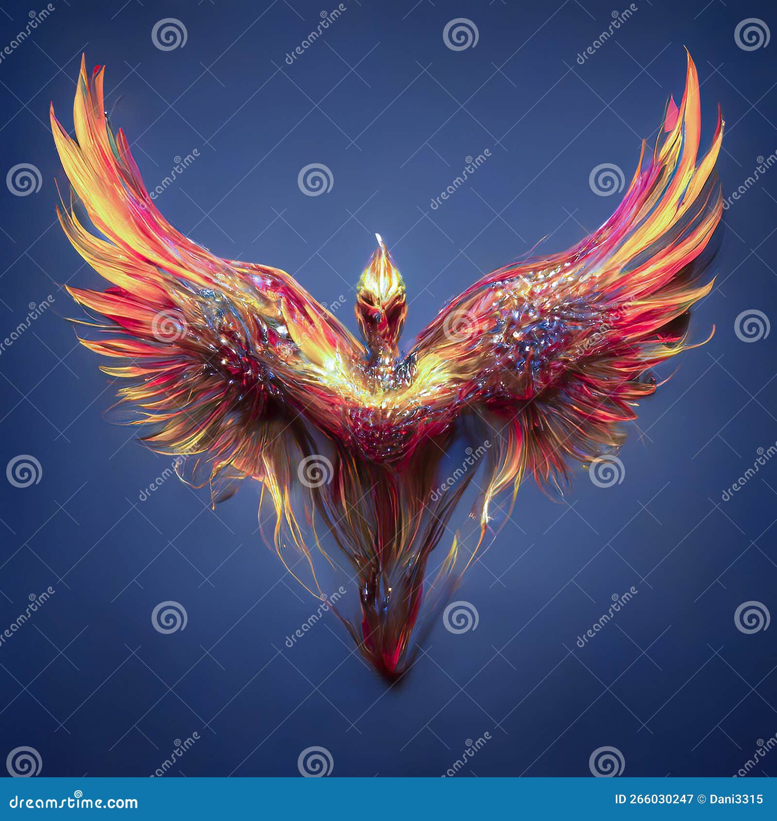 Fire Bird Phoenix on Blue Background Stock Illustration - Illustration ...