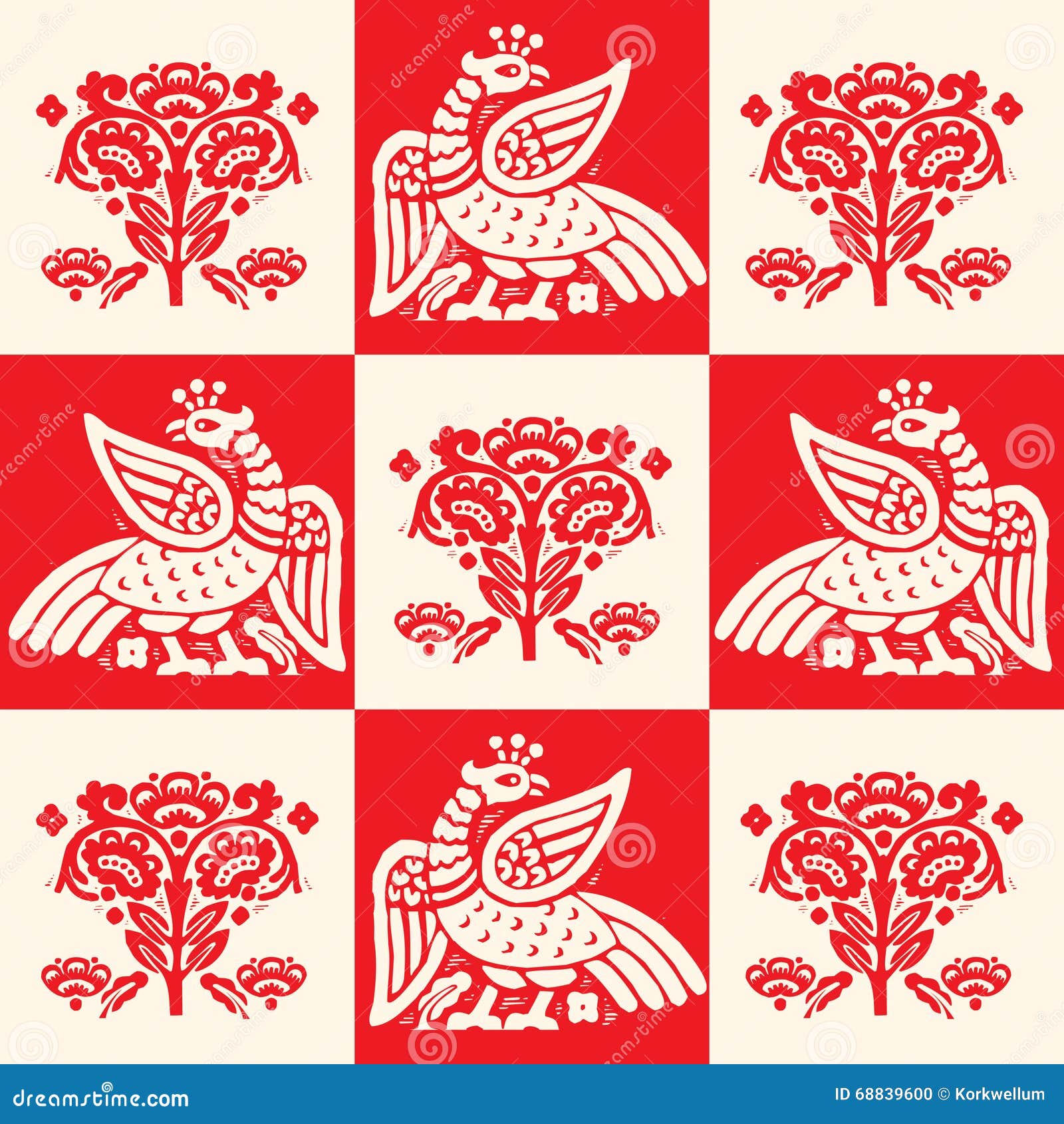 Fire Bird Phoenix, Seamless Pattern, Vector Illustration. Firebird Logo ...